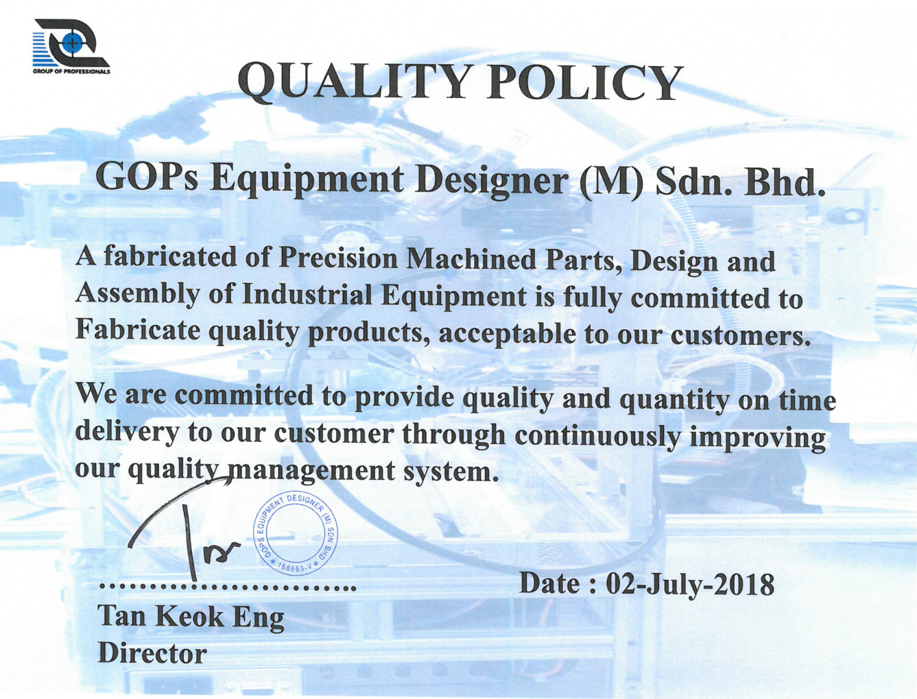 Quality Control - GOPs EQUIPMENT DESIGNER (M) SDN BHD